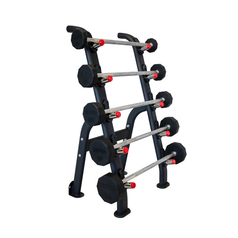 TKO Strength 20-60lb Rubber Straight Barbell Set with 5-Bar Rack ...